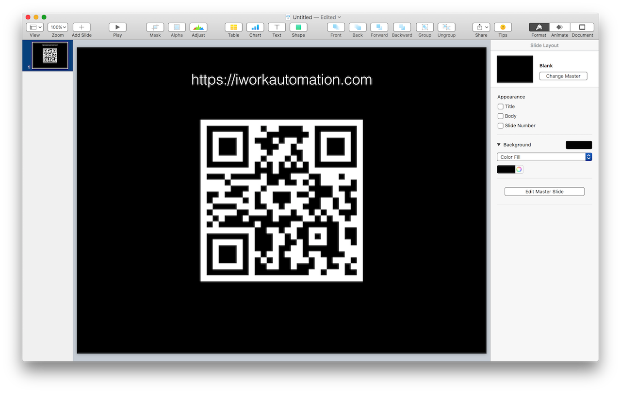 AppleScript and Keynote: Generate QR Code Image